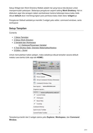 setup widget dan work directory matlab | PDF