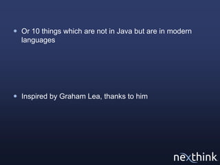 Softshake 2013: 10 reasons why java developers are jealous of Scala ...