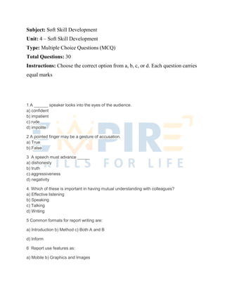 skills-Personality Development Multiple Choice Questions | PDF