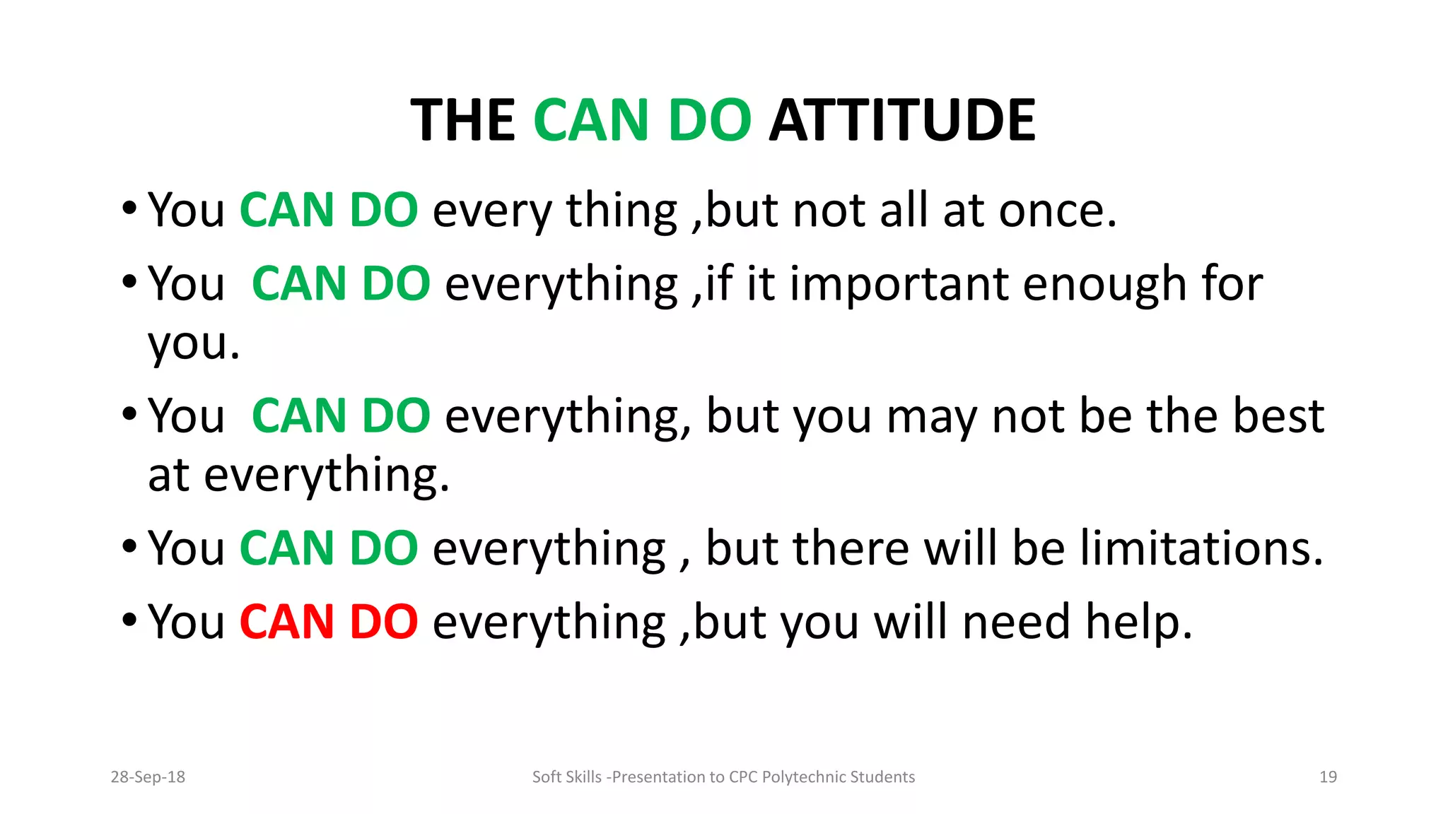 Soft skills Presentation for CPC Polytechnic,MYSURU Students | PPT