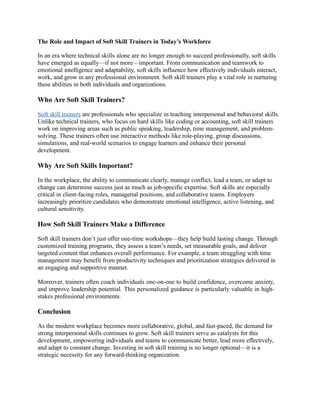 Expert Soft Skill Trainers for Professional Growth | PDF