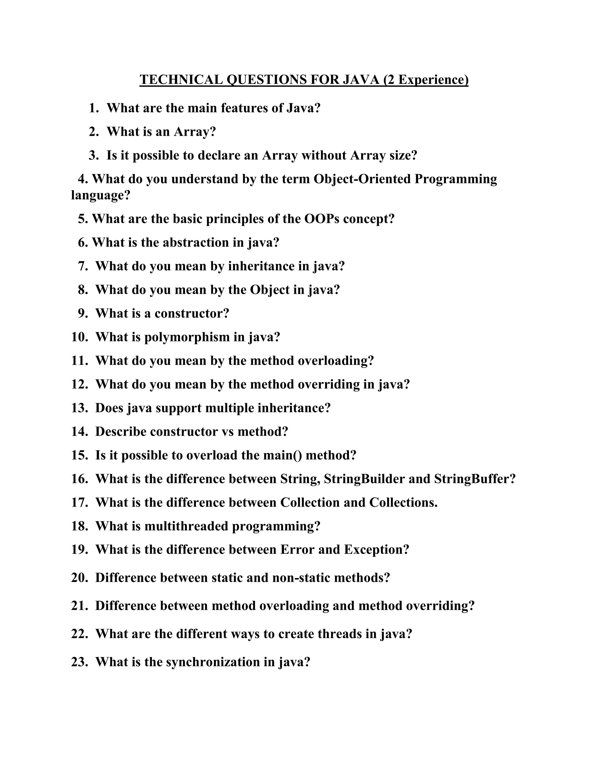 Softvamp techno solutions technical questions for java 2 years ...