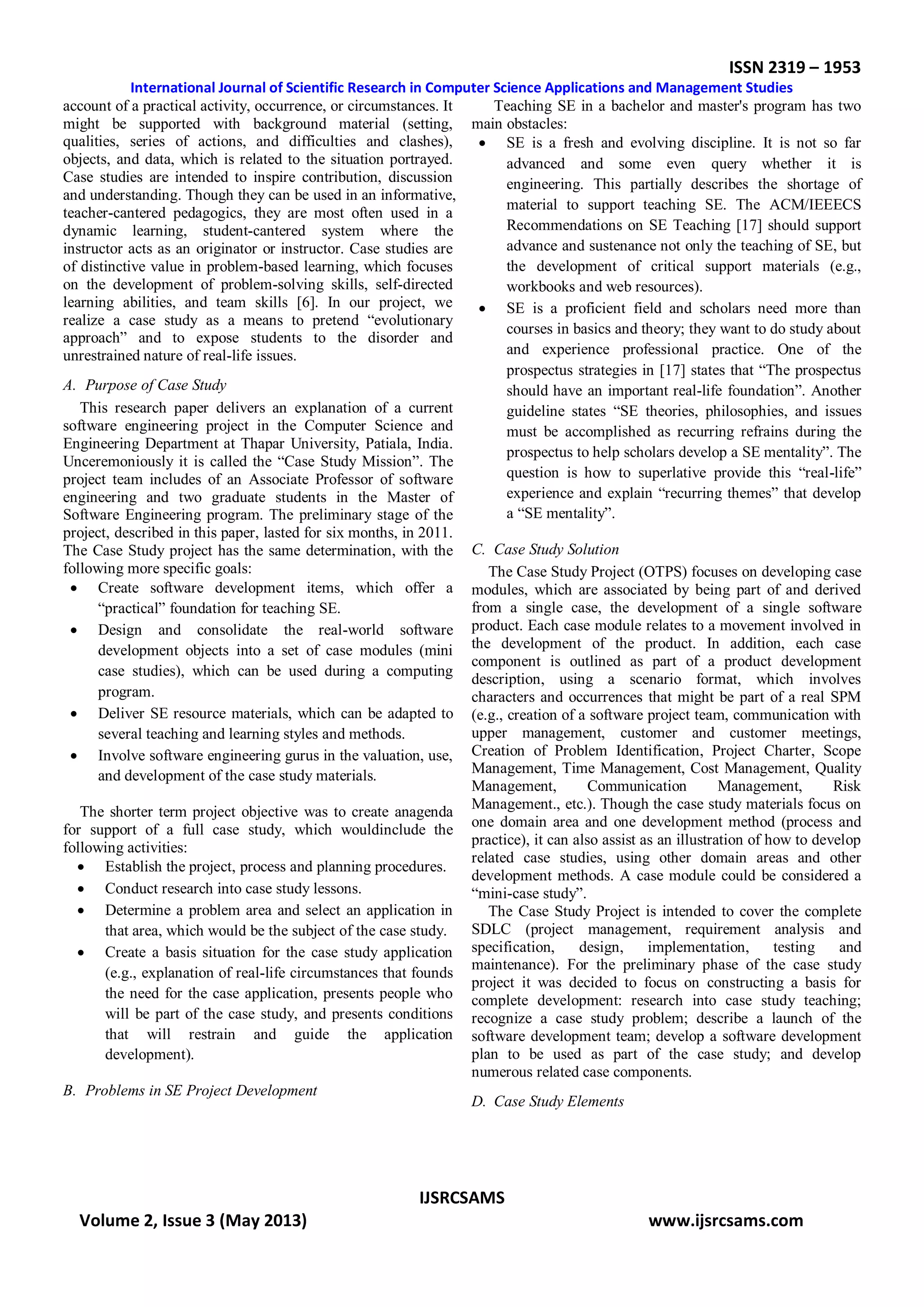 Case Study Based Software Engineering Project Development: State of Art | PDF