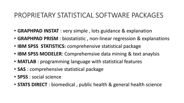 Statistical software packages ,their layout & applications | PPTX