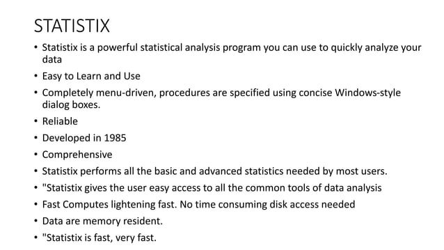 Statistical software packages ,their layout & applications | PPTX