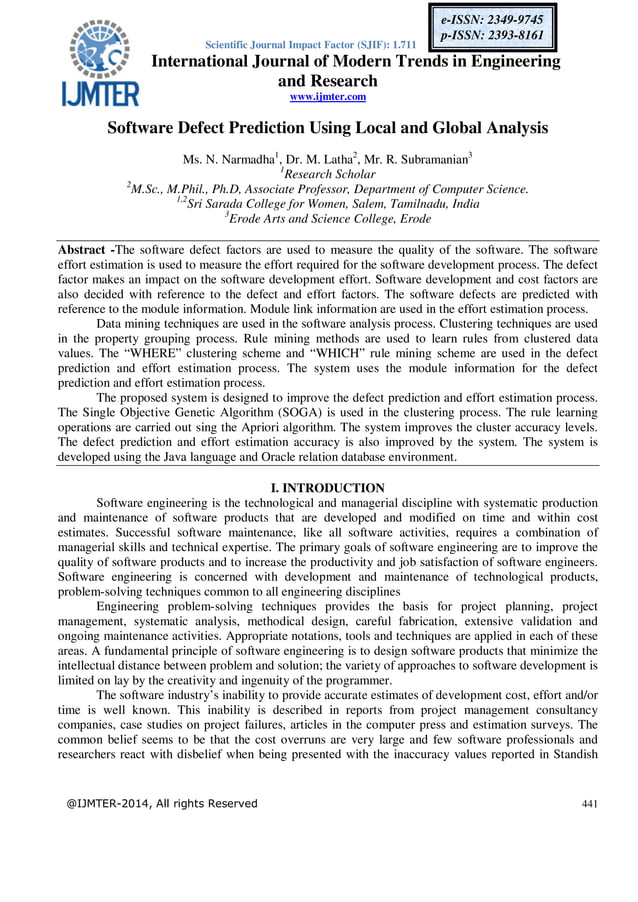 Software Defect Prediction Using Local and Global Analysis | PDF ...