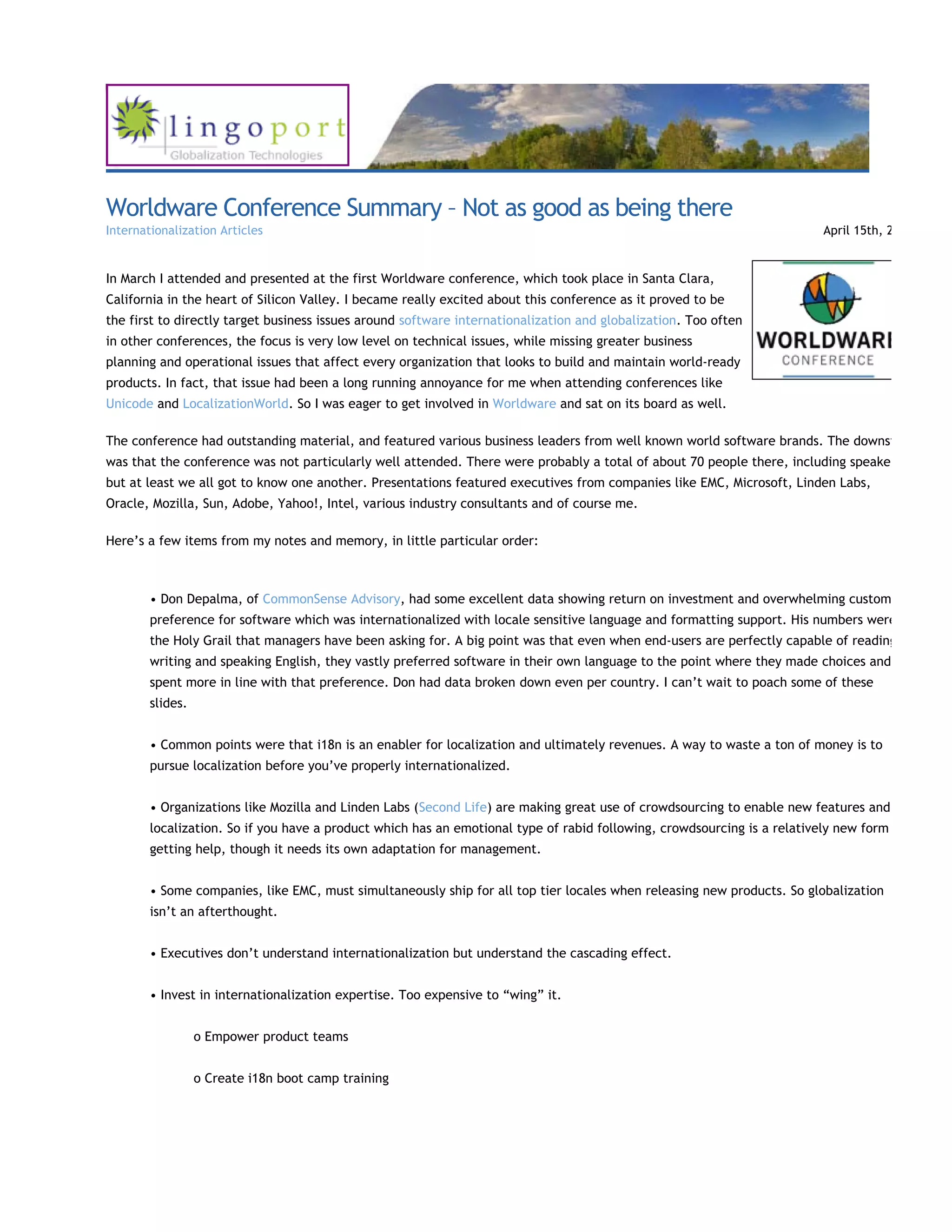 Worldware: Software internationalization and globalization conference ...