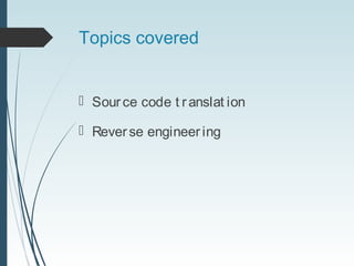 Software Re-engineering Forward & Reverse Engineering | PPT | Programming Languages | Computing