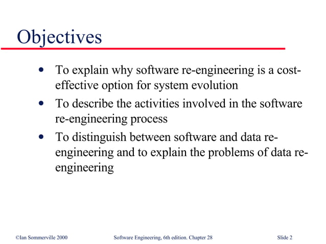 Software Re-Engineering in Software Engineering SE28 | PPT | Programming Languages | Computing