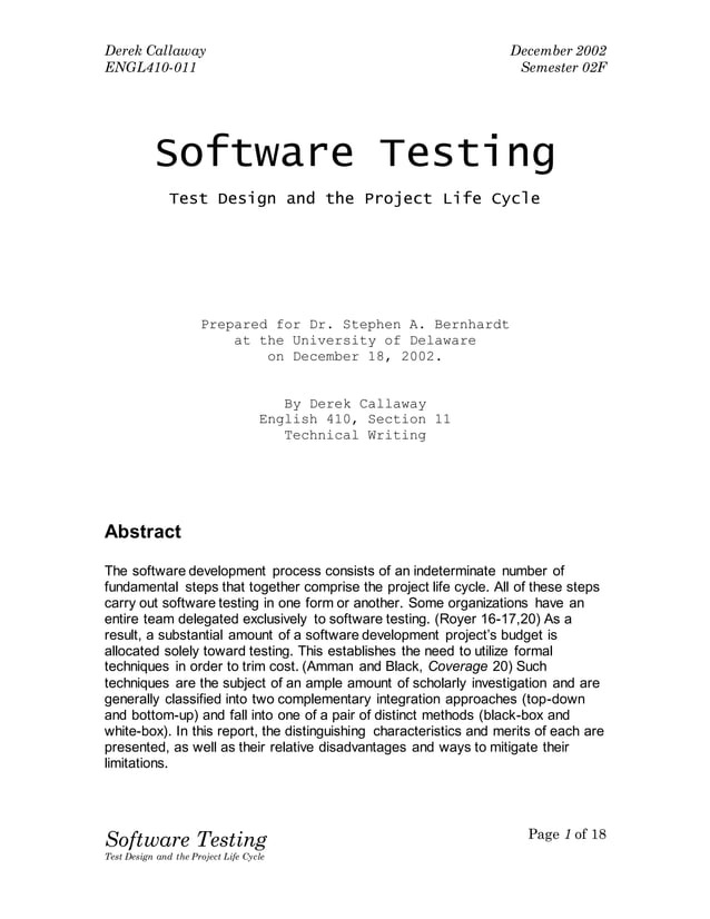 Software Testing: Test Design and the Project Life Cycle | PDF
