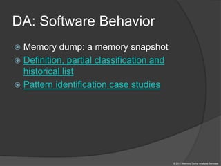 Software Trace and Memory Dump Analysis: Patterns, Tools, Processes and Best Practices | PPT