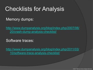Software Trace and Memory Dump Analysis: Patterns, Tools, Processes and Best Practices | PPT