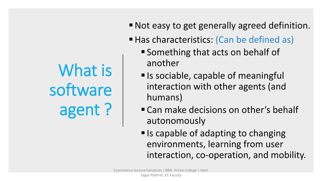 Software Agents & Their Taxonomy | Ecommerce BBA Handout | PDF