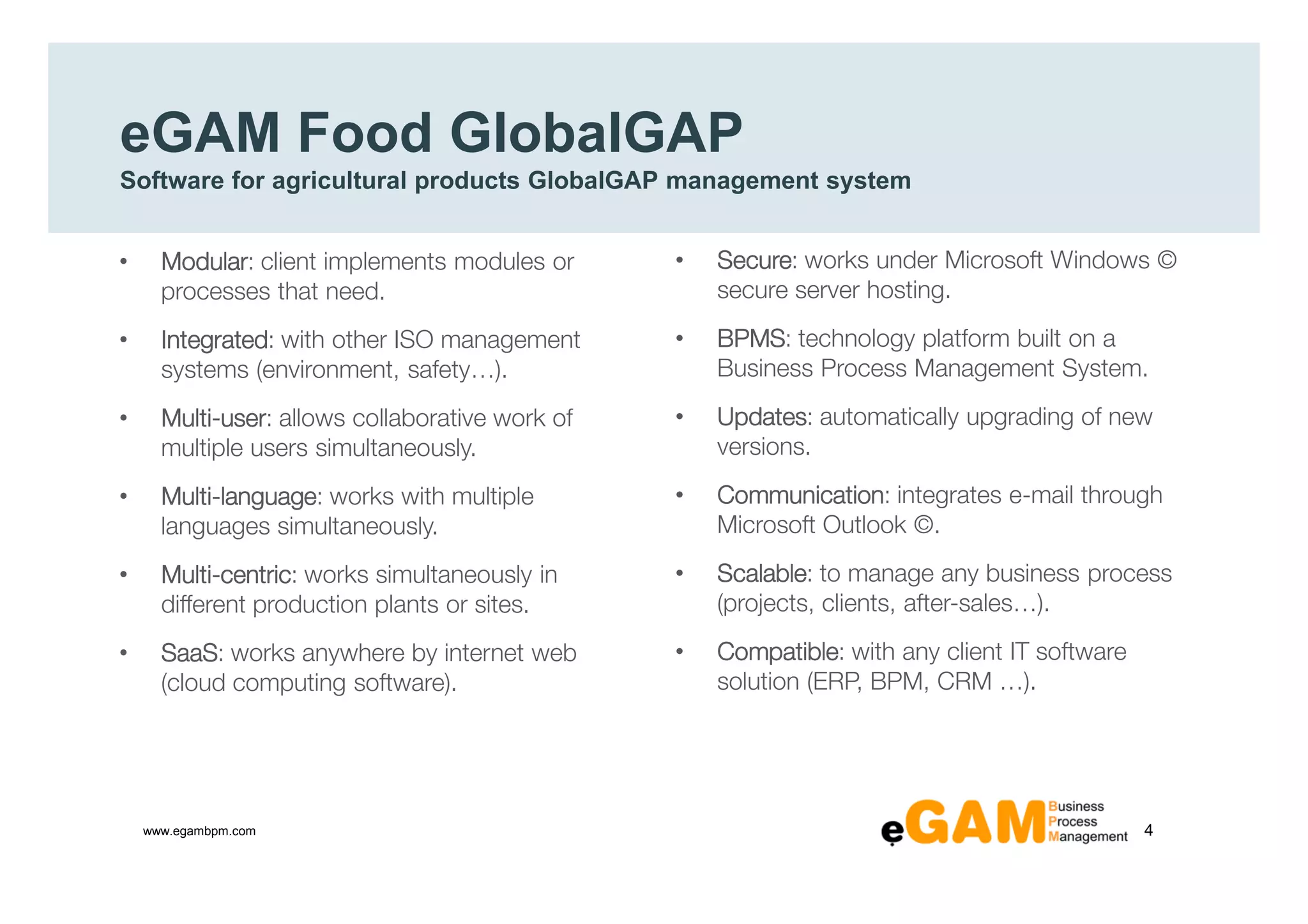 Software for agricultural products GlobalGAP management system eGAM | PDF