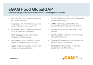 Software for agricultural products GlobalGAP management system eGAM | PDF