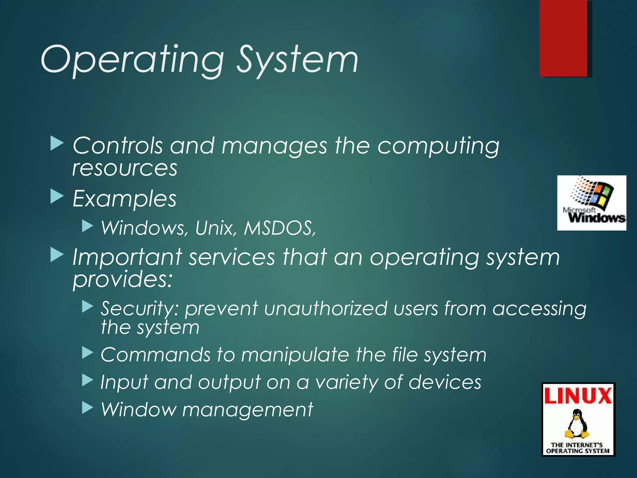 Software and hardware presentation | PPT | Operating Systems | Computer Software and Applications