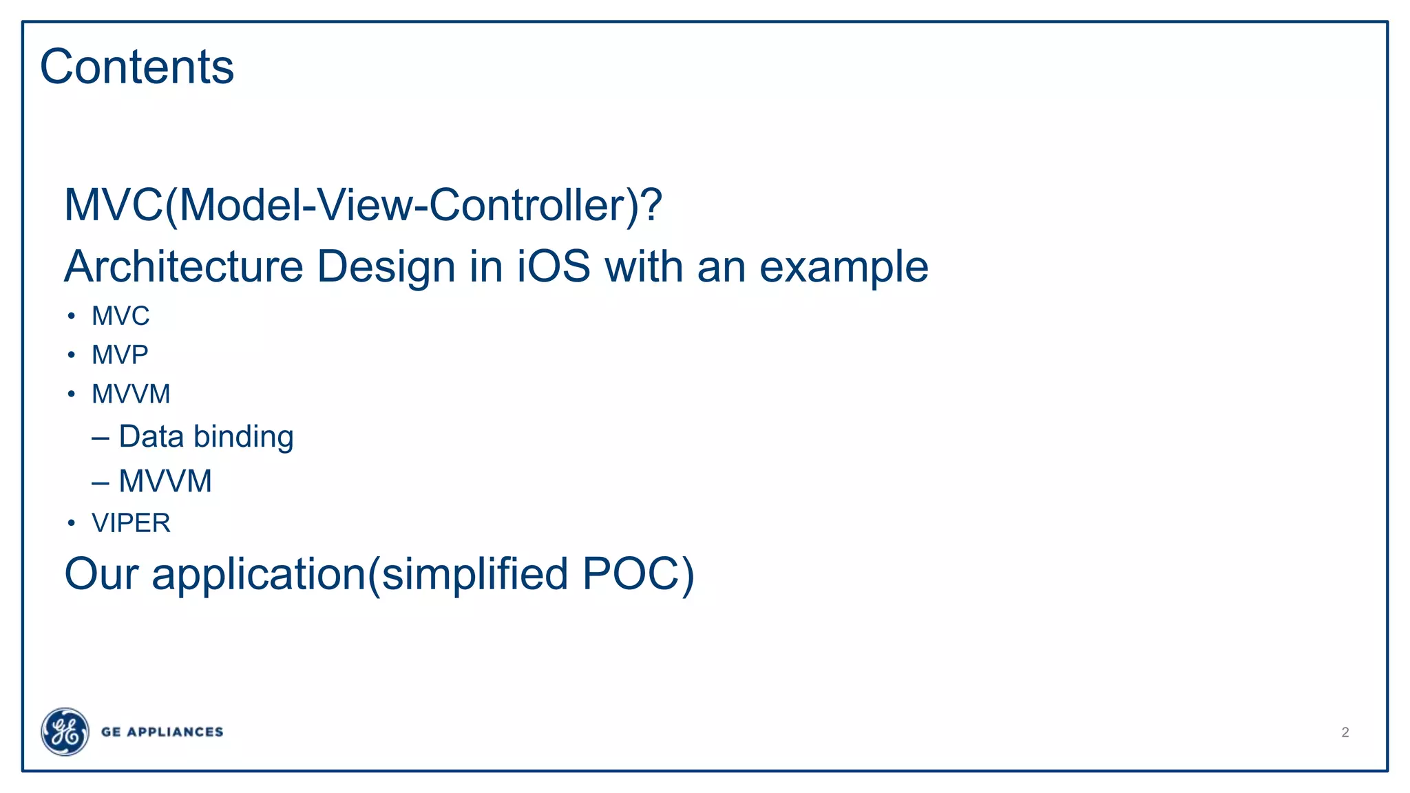 Software architectural design patterns(MVC, MVP, MVVM, VIPER) for iOS | PPT