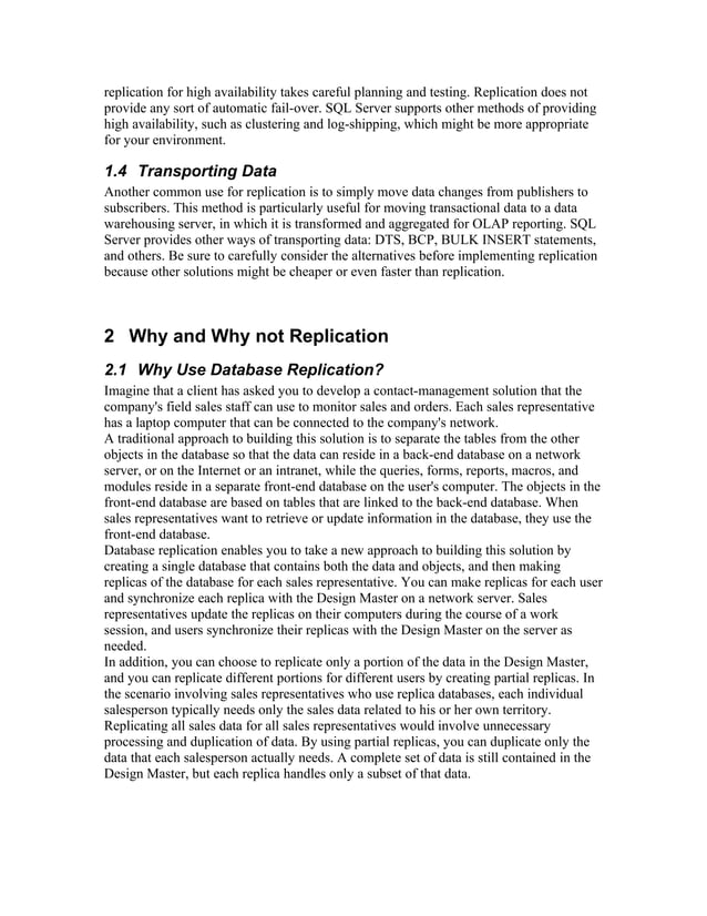 Software architecture case study - why and why not sql server replication | PDF