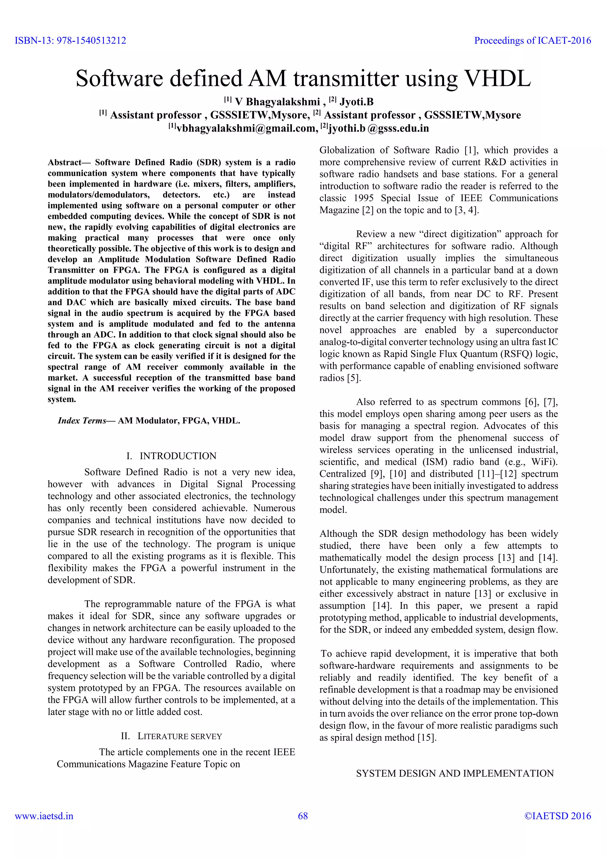 iaetsd Software defined am transmitter using vhdl | PDF | Digital Audio | Computer Software and ...