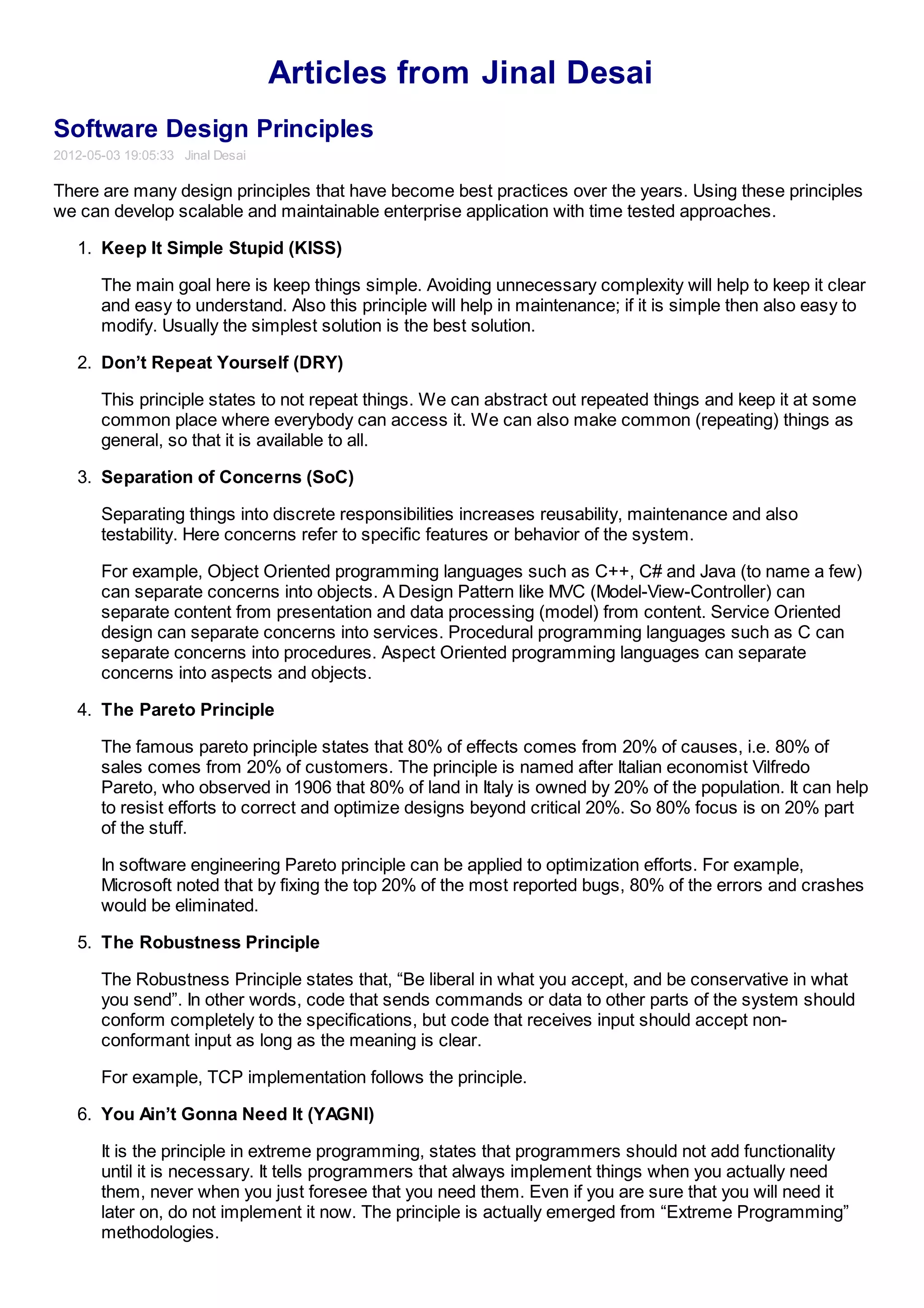 Software design principles - jinal desai | PDF