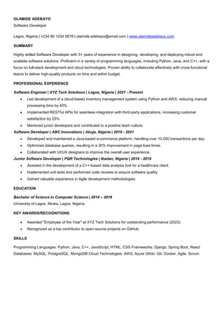 Software Developer - Fully Editable ATS Resume Template.docx