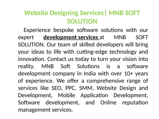 SOFTWARE DEVELOPMENT - MNB SOFT SOLUTION | PPT