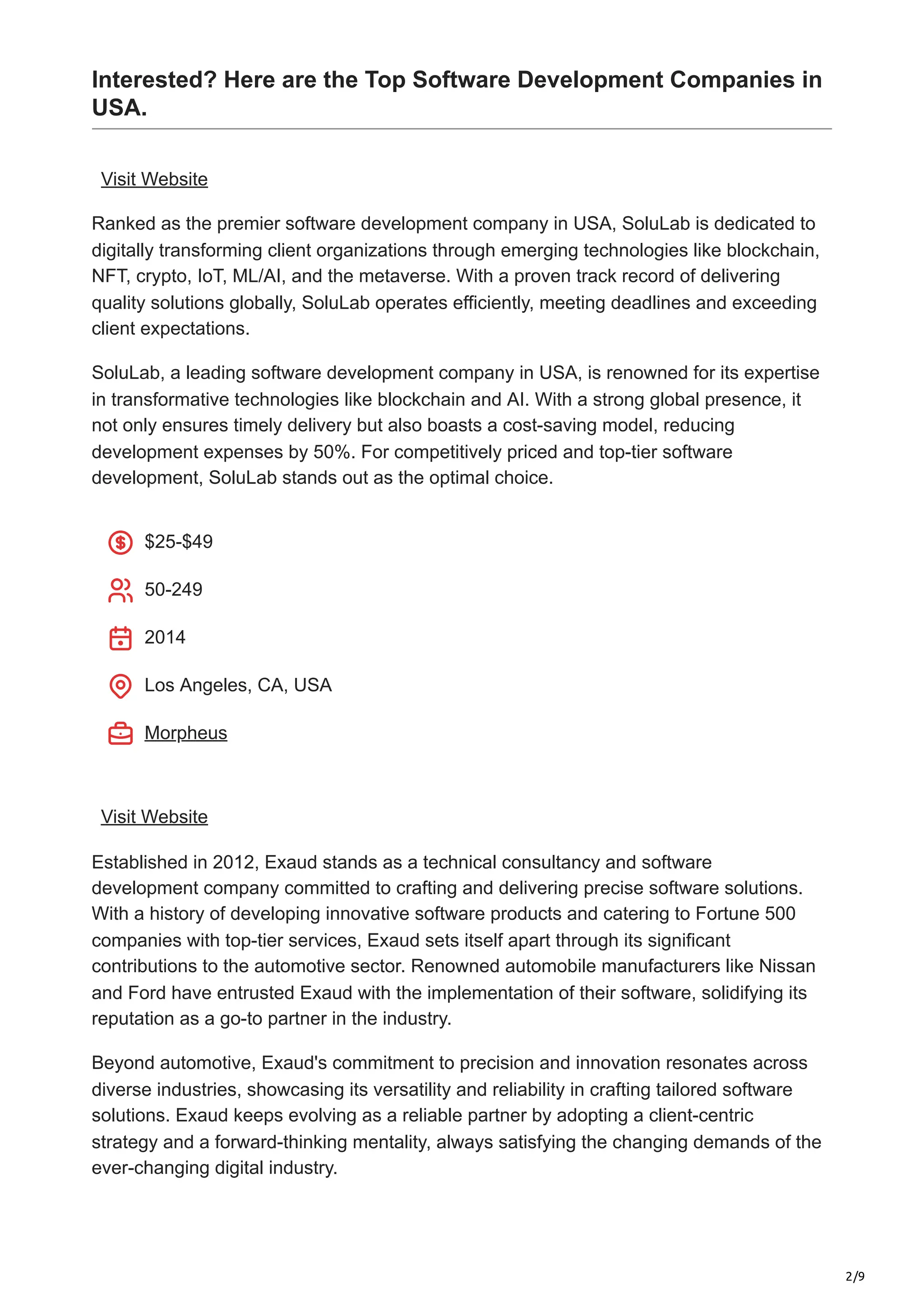 Top 10 Software Development Companies in USA 2025 | PDF