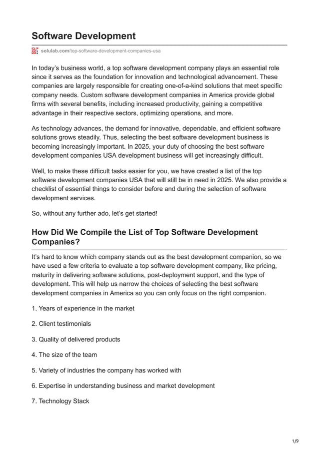 Top 10 Software Development Companies in USA 2025 | PDF
