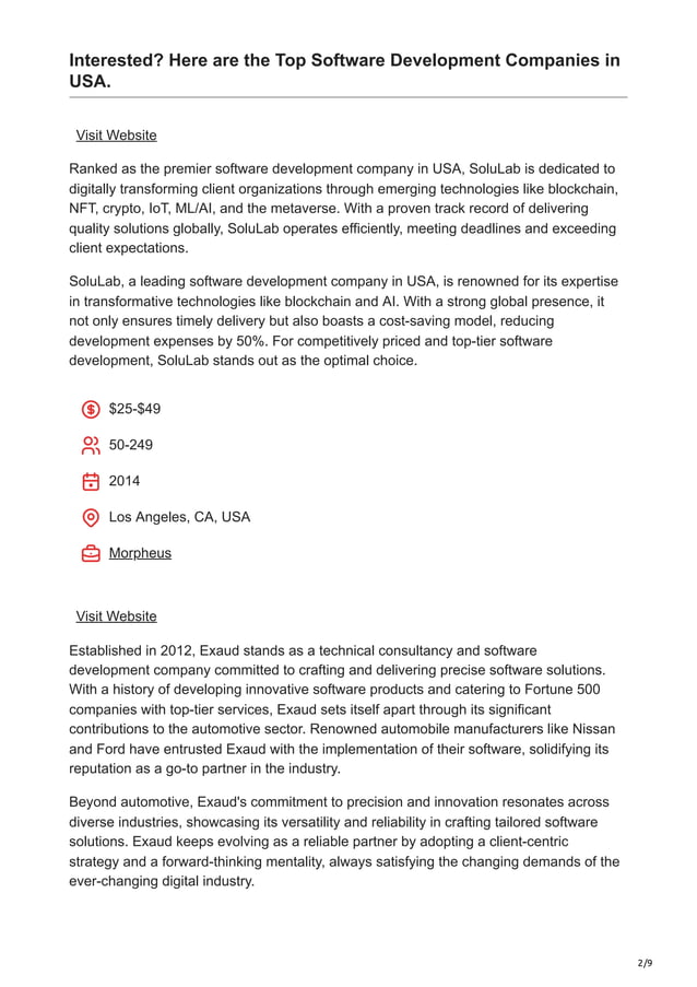 Top 10 Software Development Companies in USA 2025 | PDF