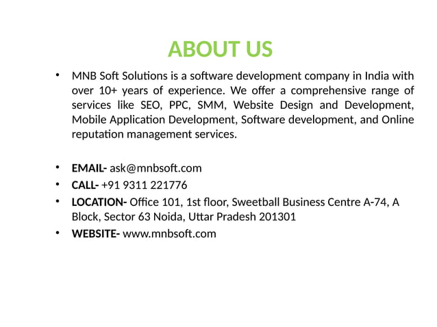 SOFTWARE DEVELOPMENT SERVICE - MNB SOFT SOLUTION | PPT