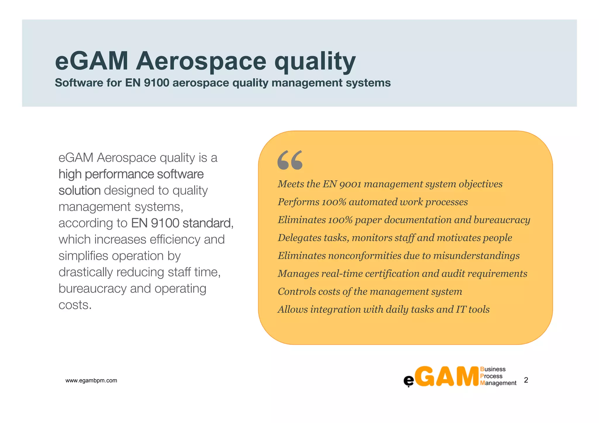 Software for EN 9100 aerospace quality management systems eGAM | PDF