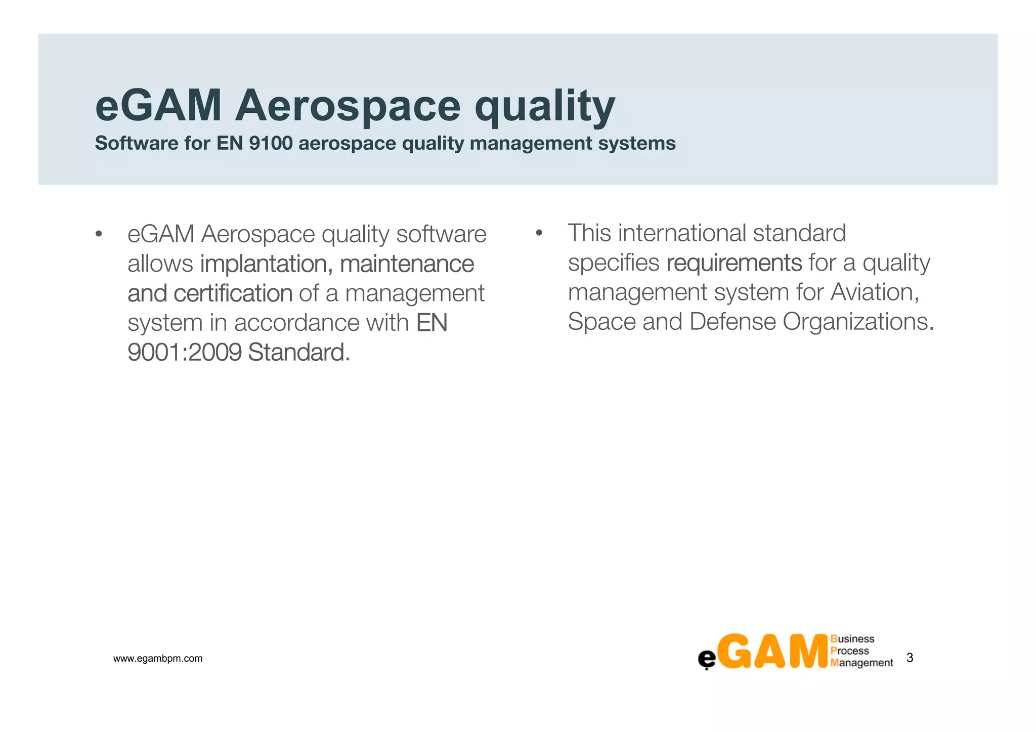 Software for EN 9100 aerospace quality management systems eGAM | PDF