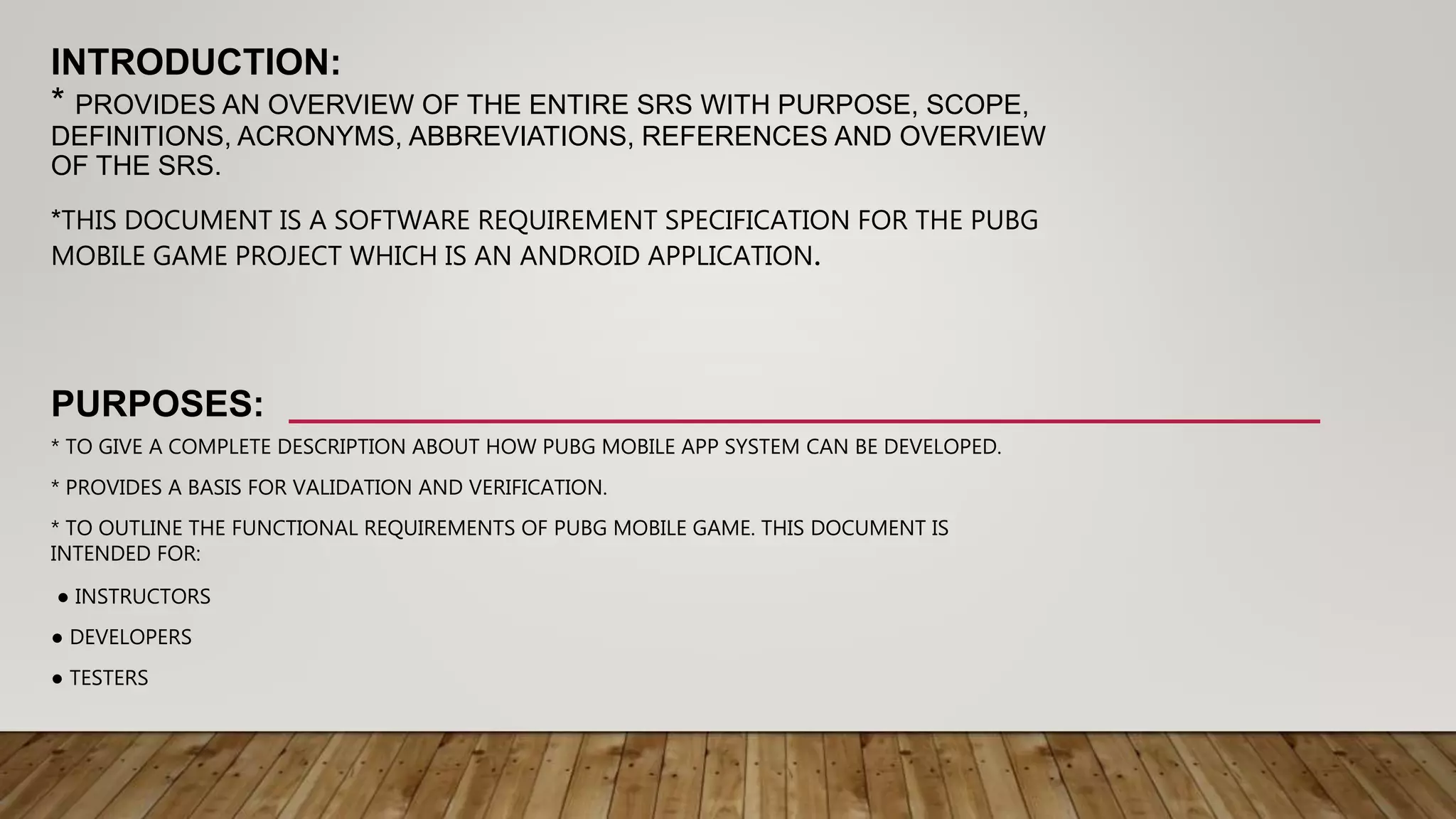 Software Requirements Specification on Pubg Gaming App (SRS on PUBG) | PPTX