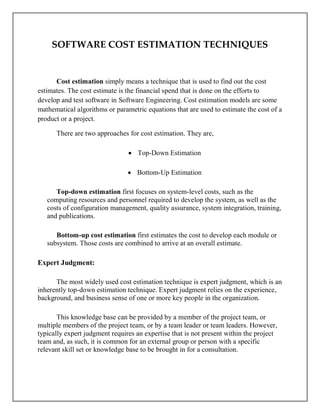 Software Cost Estimation Techniques | PDF
