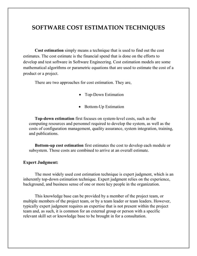 Software Cost Estimation Techniques Pdf
