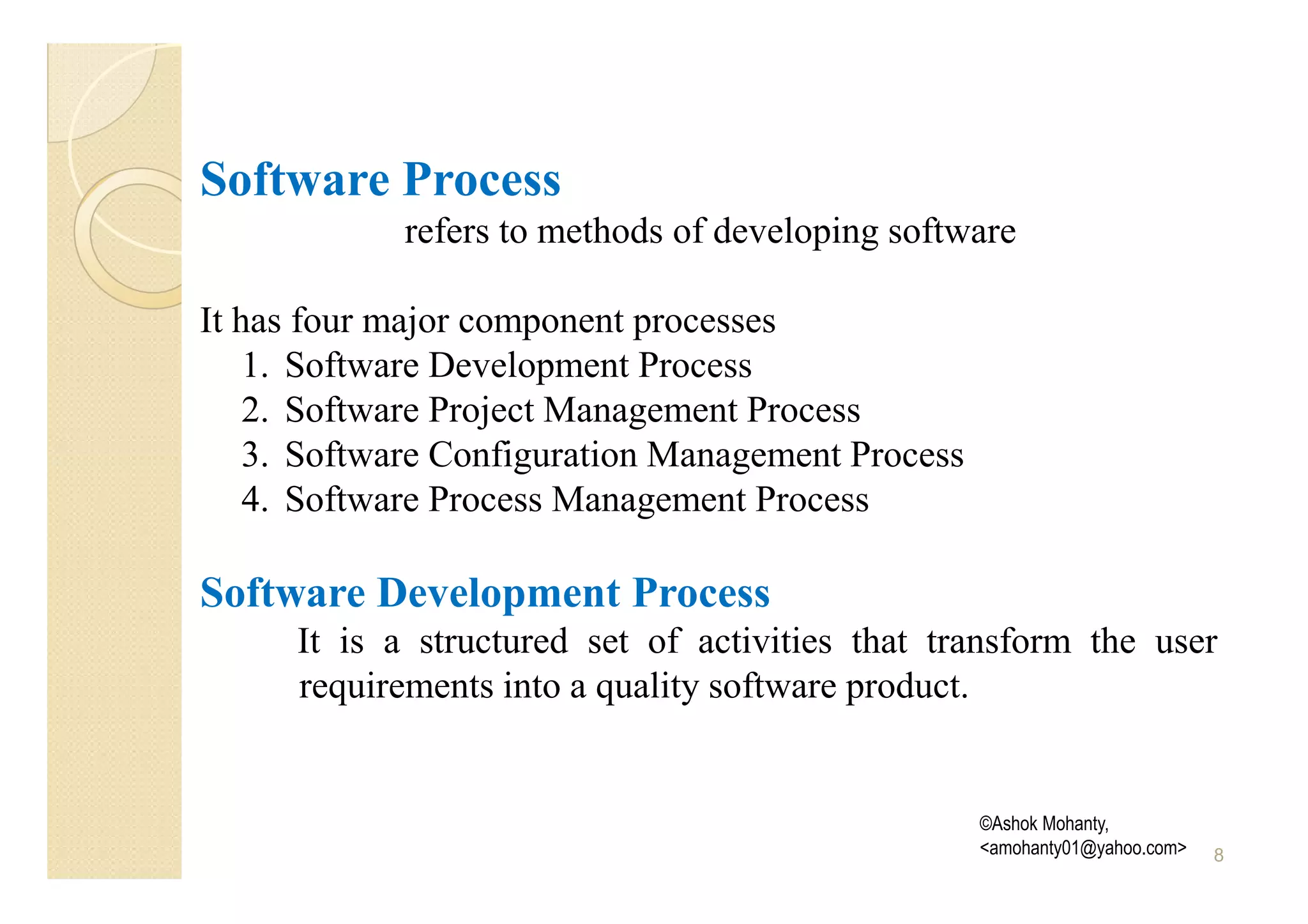 software development, process model, requirement engineering, srs, structured design, ooad based ...