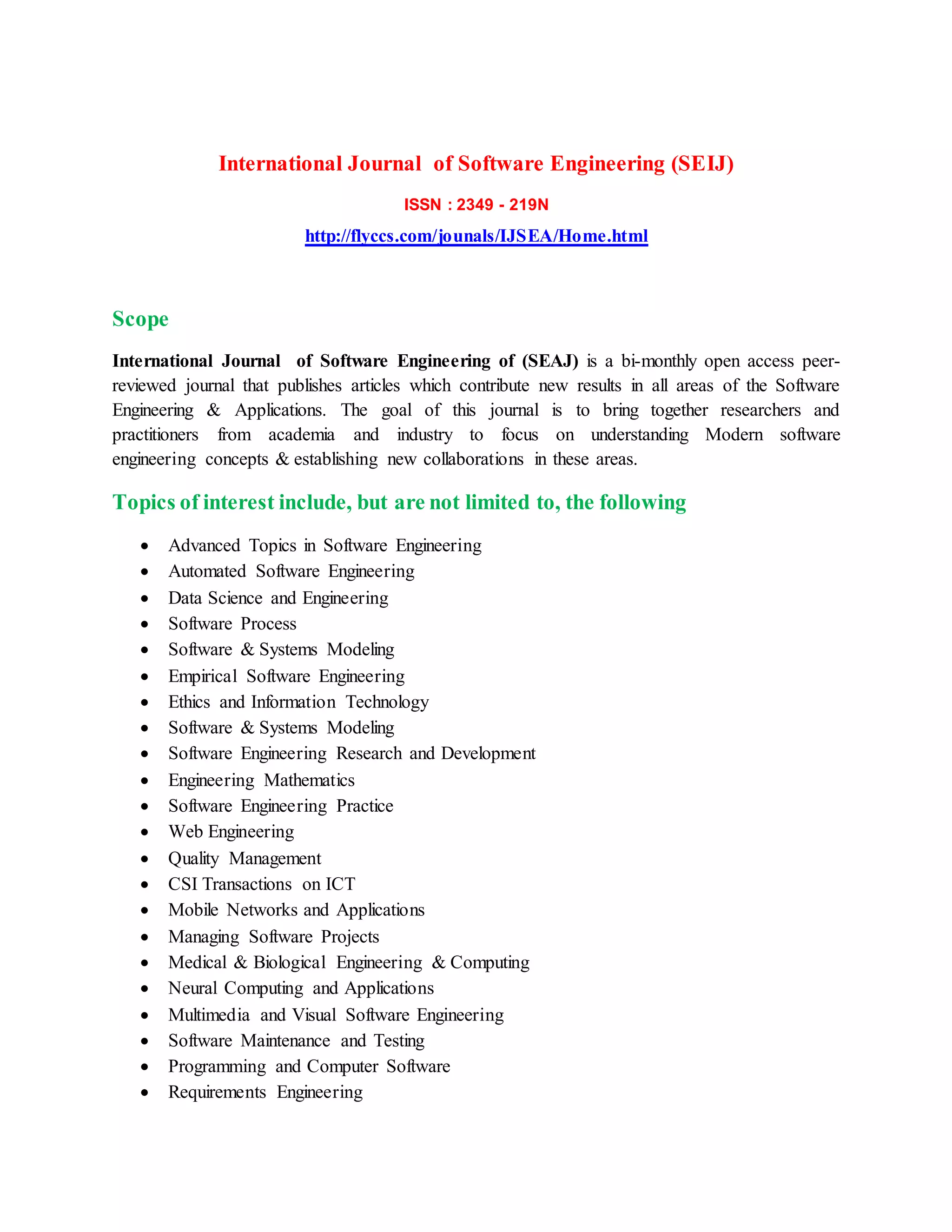 International Journal of Software Engineering (SEIJ) | PDF