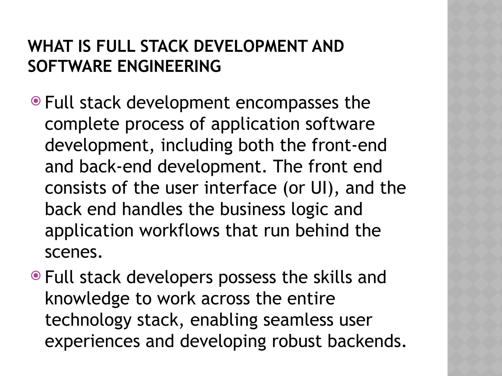 Software engineering | Full stack devlopment | PPT
