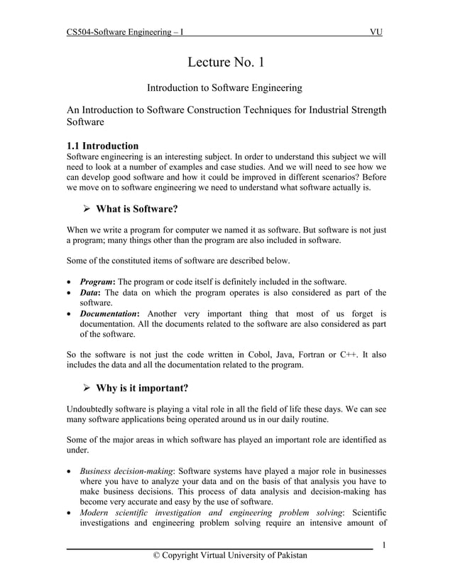 Software Engineering CS-504 Handouts | PDF | Computing | Technology & Computing