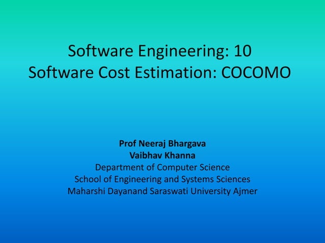 Software Engineering 10 Software Cost Estimation Cocomo Ppt Free Download