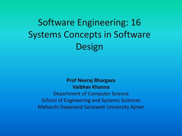 Software engineering 16 systems concepts in software design | PPT