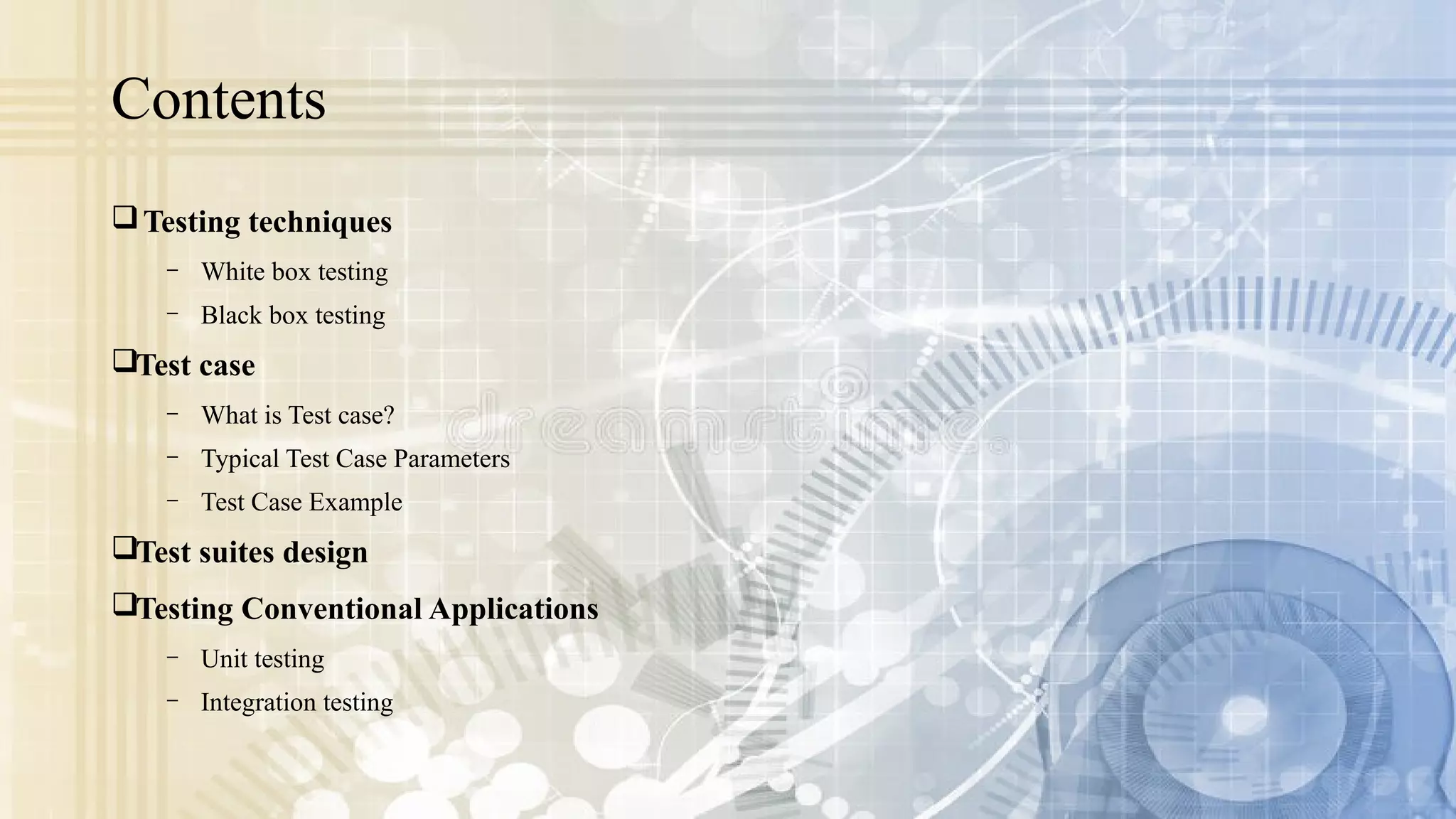 Software engineering Testing technique,test case,test suit design | PPT