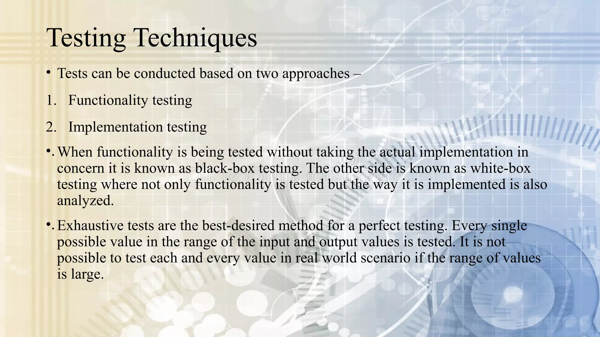 Software engineering Testing technique,test case,test suit design | PPT
