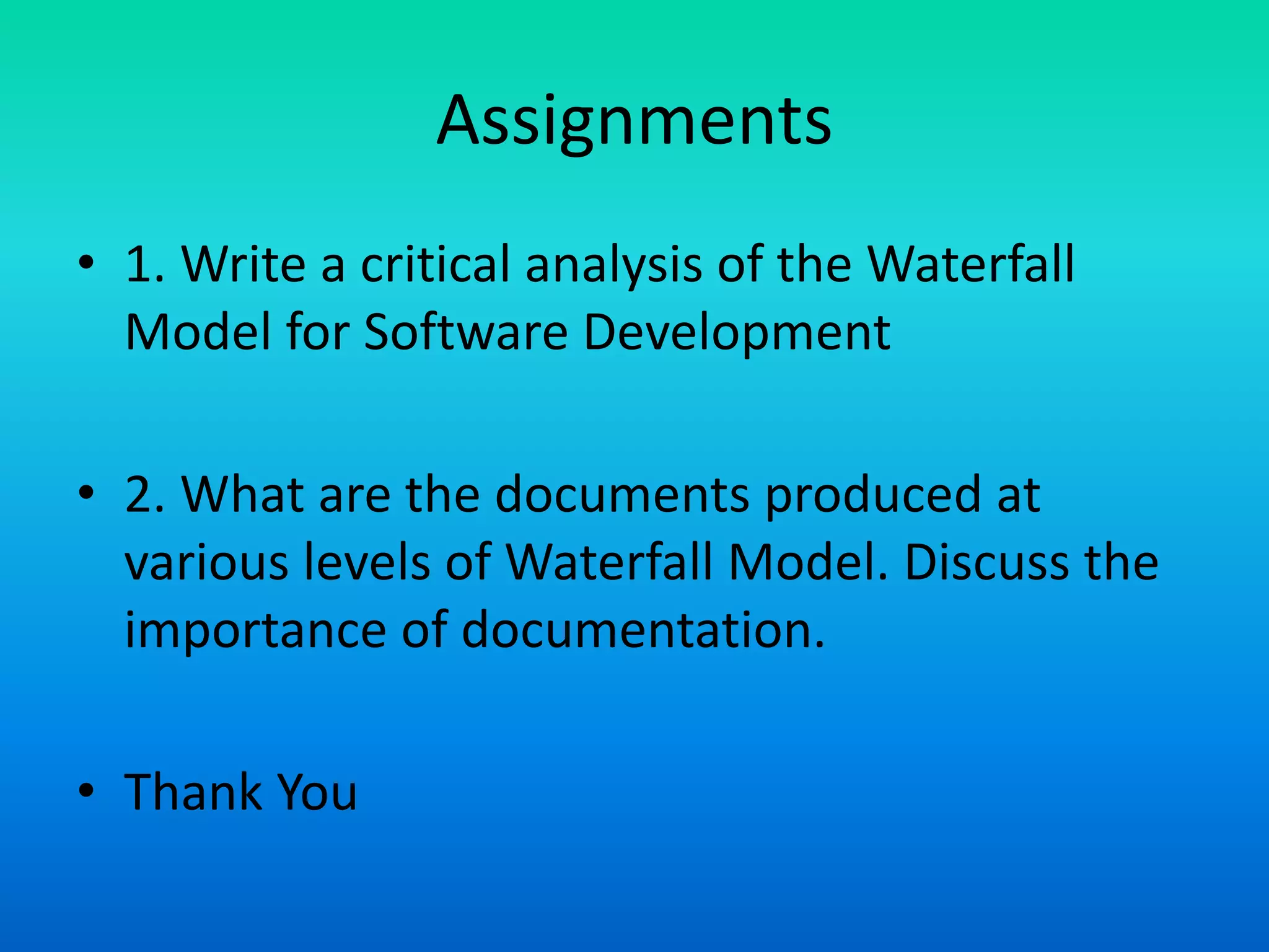 Software engineering 5 document outputs at various levels of waterfall ...