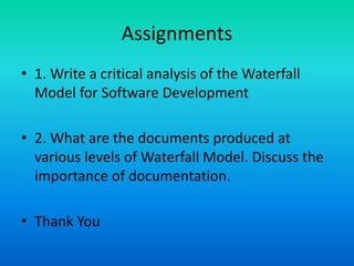 Software engineering 5 document outputs at various levels of waterfall model | PPT