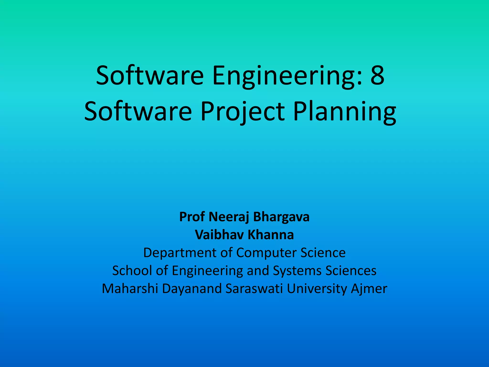 Software engineering 8 Software project planning | PPTX