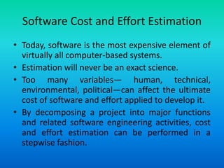 Software engineering 9 software cost estimation | PPTX