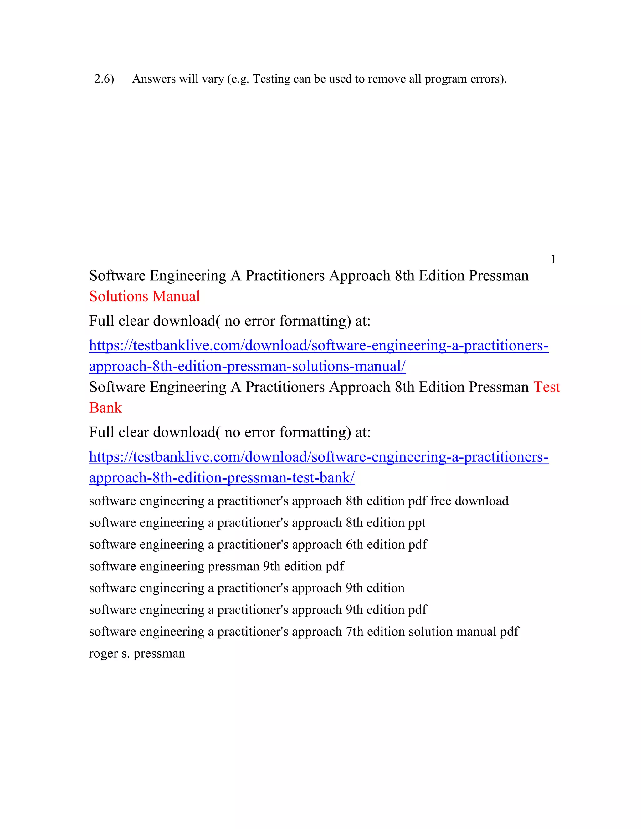 Software Engineering A Practitioners Approach 8th Edition Pressman