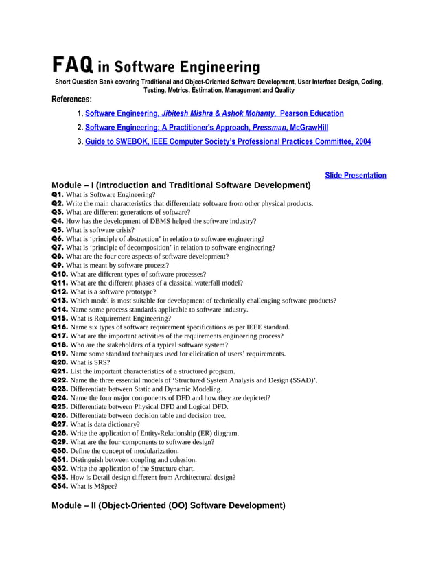 Software engineering FAQ | DOC | Computing | Technology & Computing