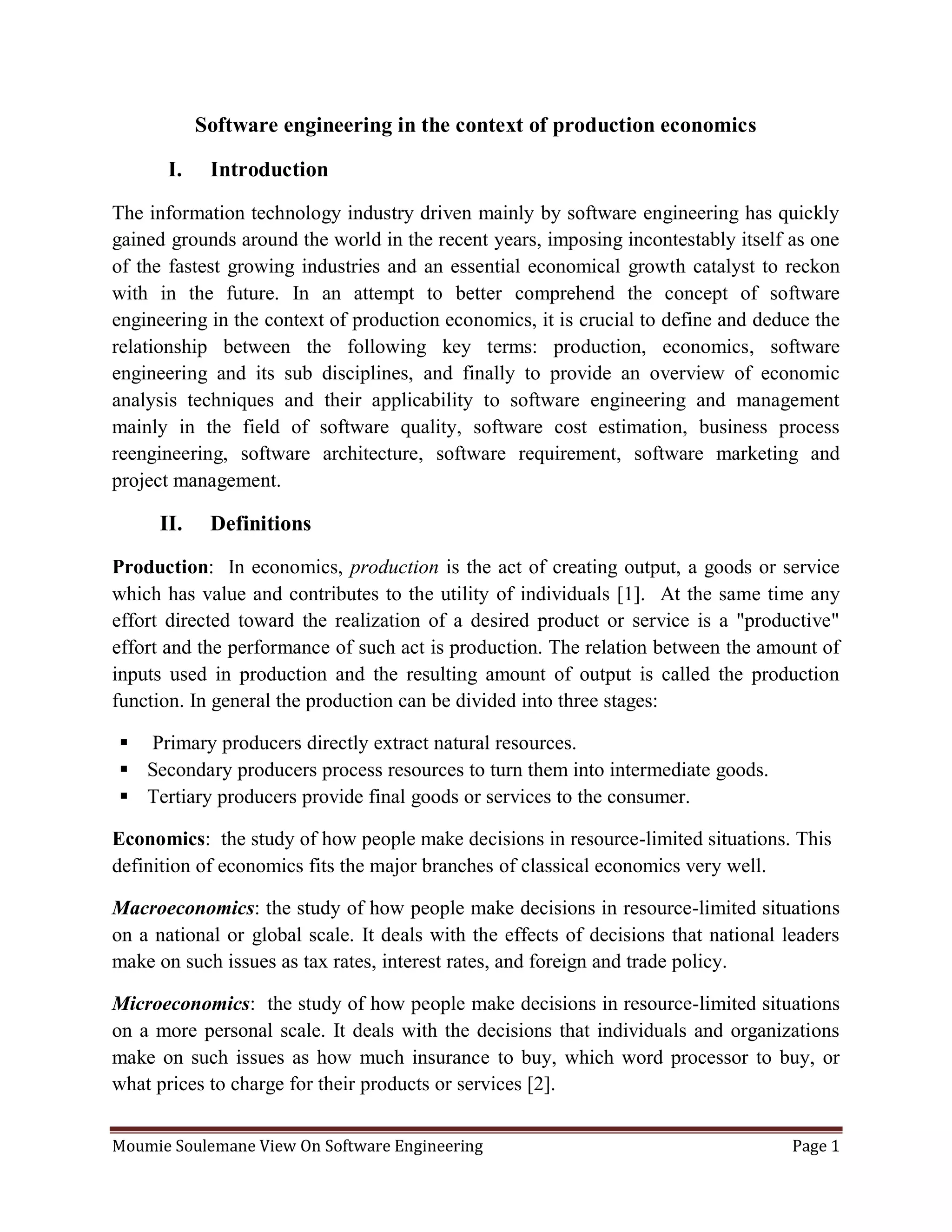 Software engineering in the context of production economic | PDF